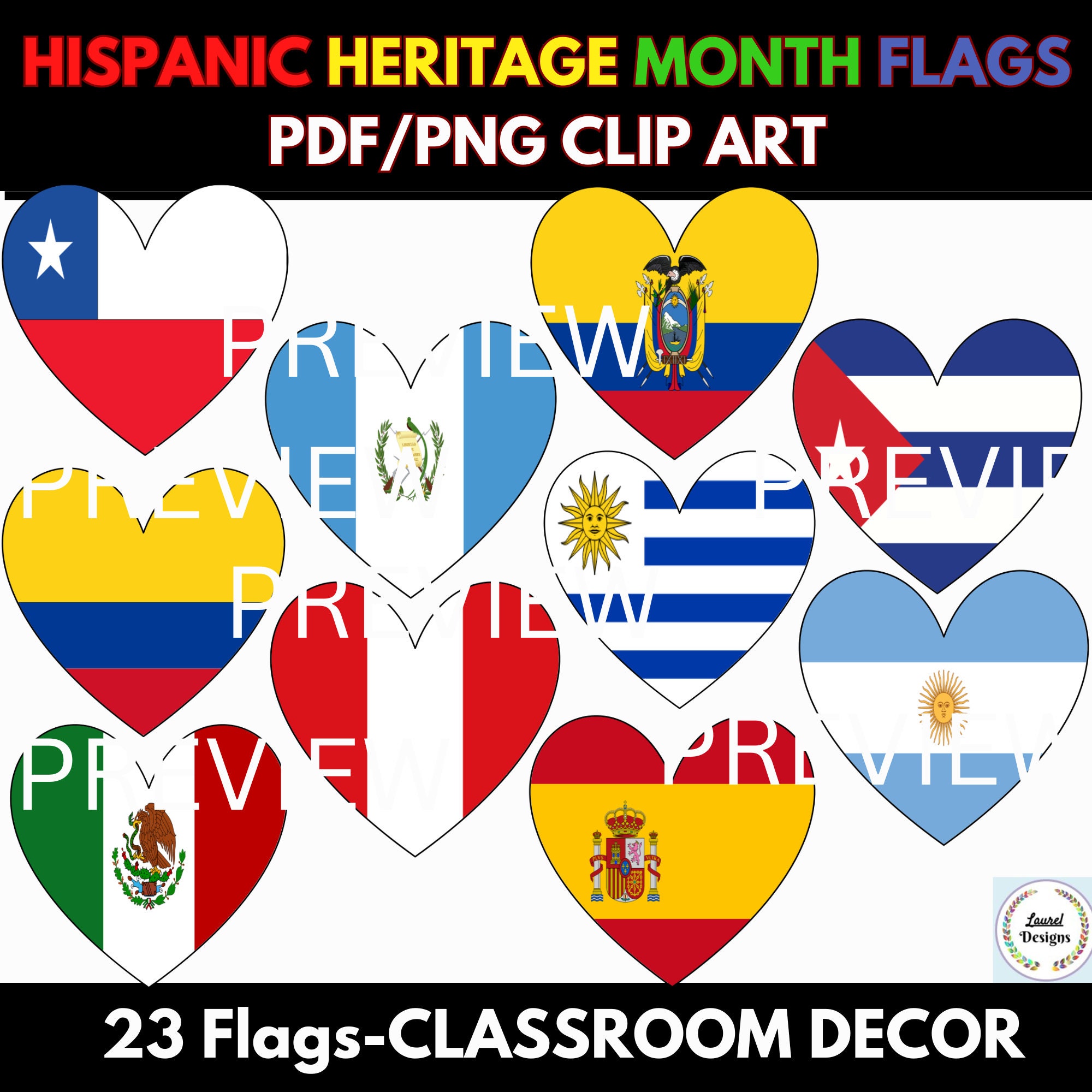 Hispanic Heritage Month Flag Hearts- Spanish Flag Hearts-set of 23 (PDF ...