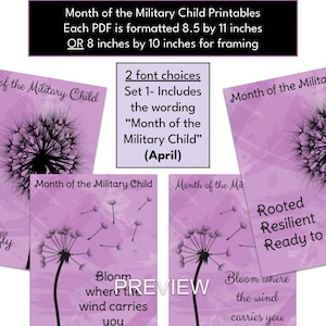 Dandelion/military Child Wall Art, Poster Set With Bookmarks- Purple up ...