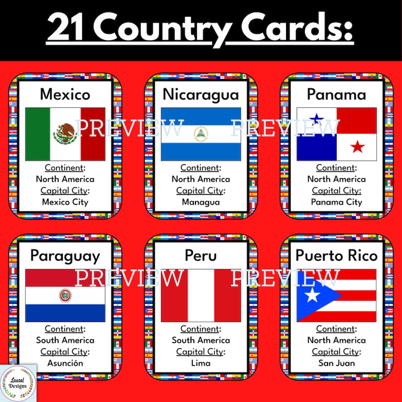 Printable Hispanic Heritage Month Flag Flash Cards, Spanish Country ...