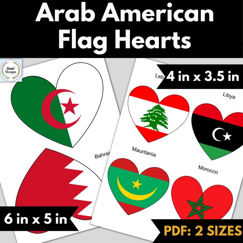 Arab American Heritage Month Flag Hearts Printables- Set of 22 ...