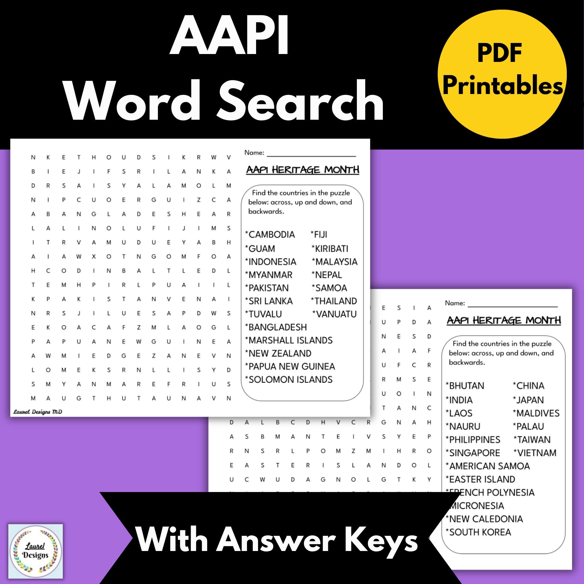 Printable AAPI Heritage Month Worksheets. Puzzles, Word Search, Word ...