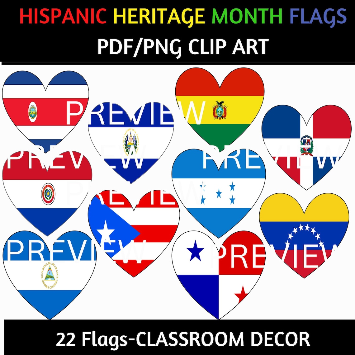 Hispanic Heritage Month Flag Hearts Spanish Flag Hearts Set Etsy