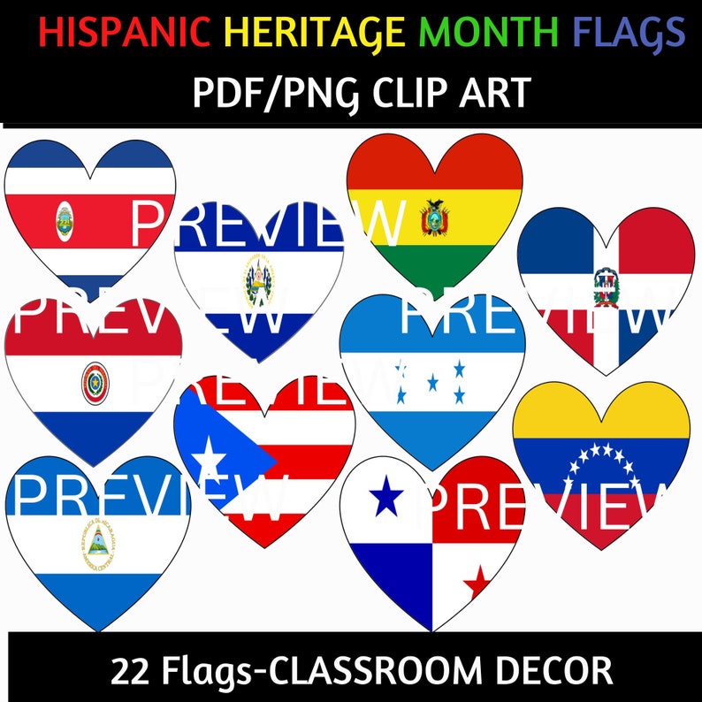 Hispanic Heritage Month Flag Hearts Spanish Flag Hearts-set - Etsy