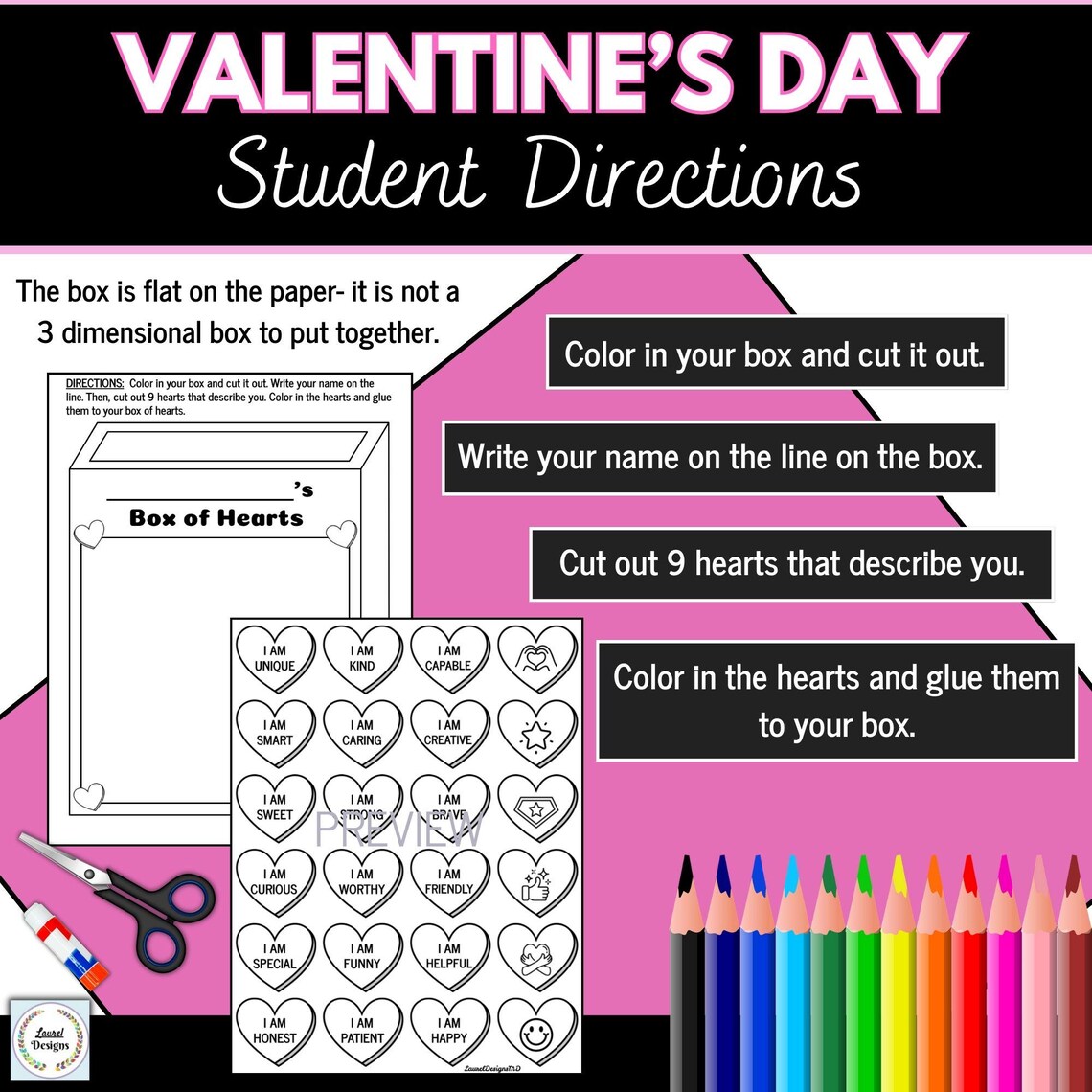 Valentine's Day Craft, Party Activity, Conversation Heart Affirmations ...