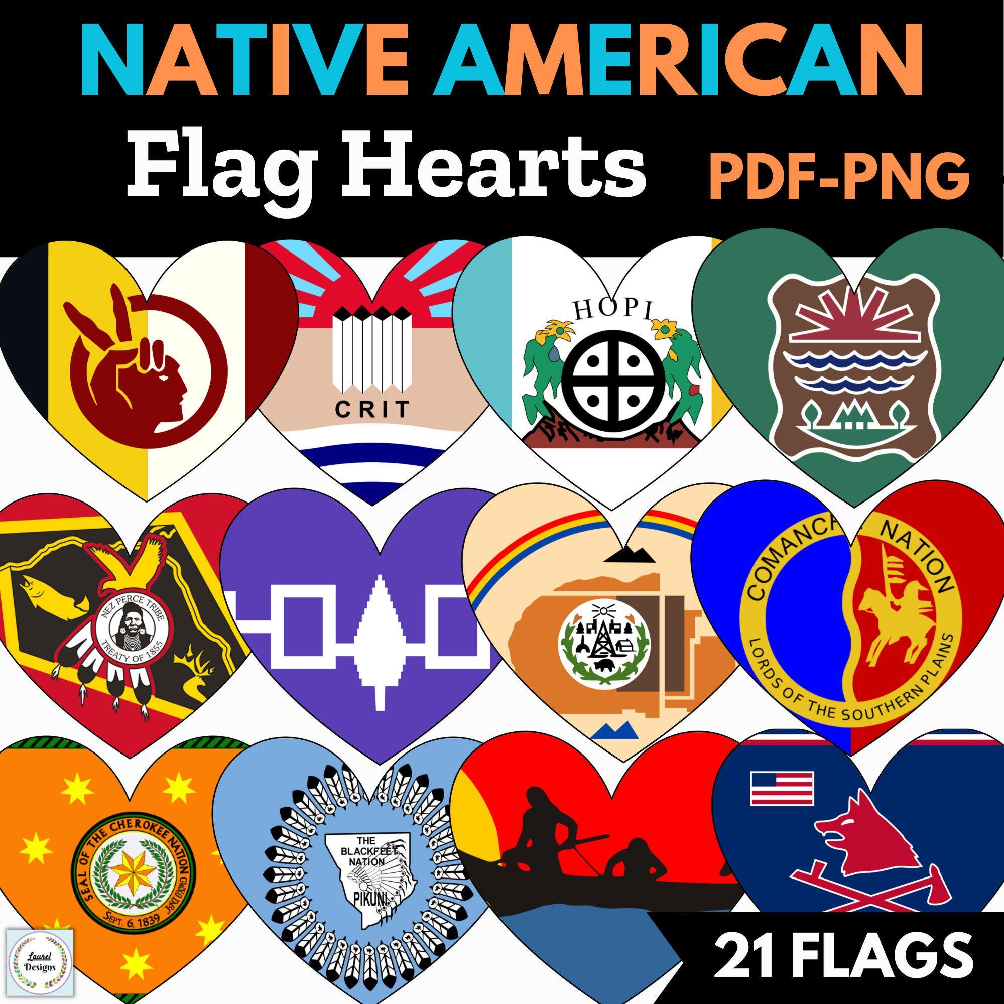 Native American Heritage Month Flag Hearts Printables, Bulletin Board ...