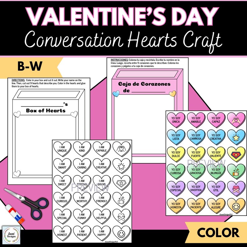 Valentine's Day Craft, Party Activity, Conversation Heart Affirmations ...