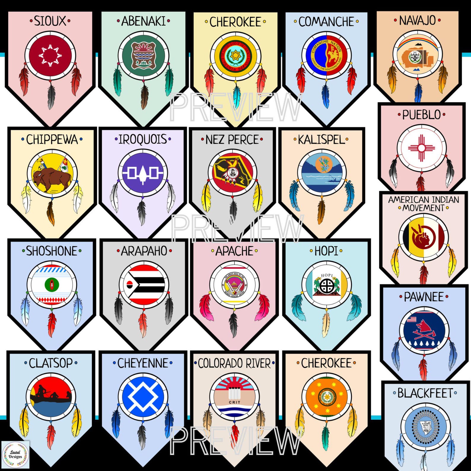 Native American Heritage Month Tribe Banners, Pennants, Flags, Bulletin ...