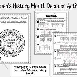 Women's History Month Worksheets, Cipher Wheel Activity, Games, Decoder ...