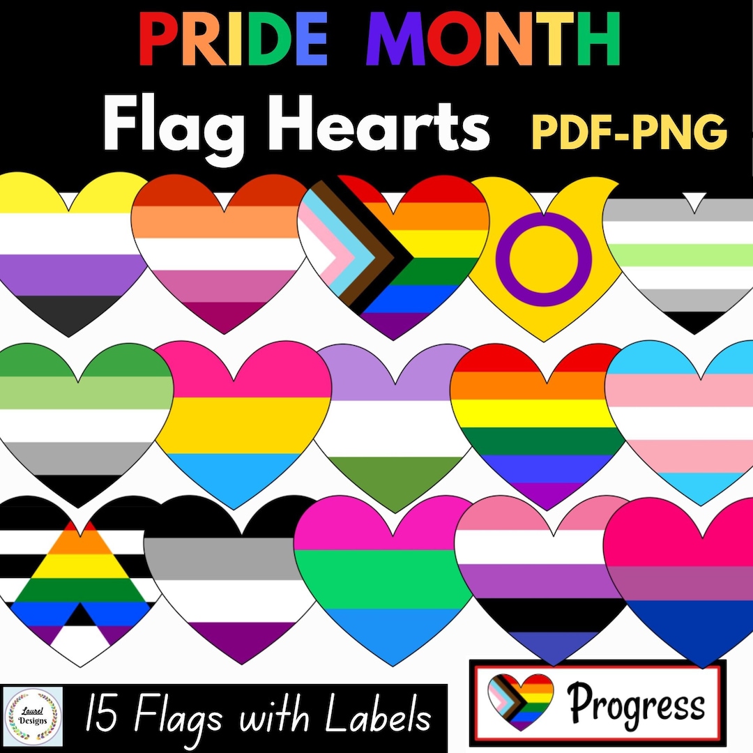Pride Month- LGBTQIA+ Flag Hearts, Pride Flags, Bulletin Board Decor ...