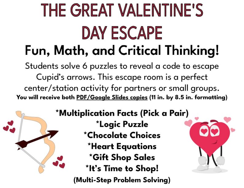 Valentine's Day Escape Room, Math Puzzles, Logic Puzzles DIGITAL ...