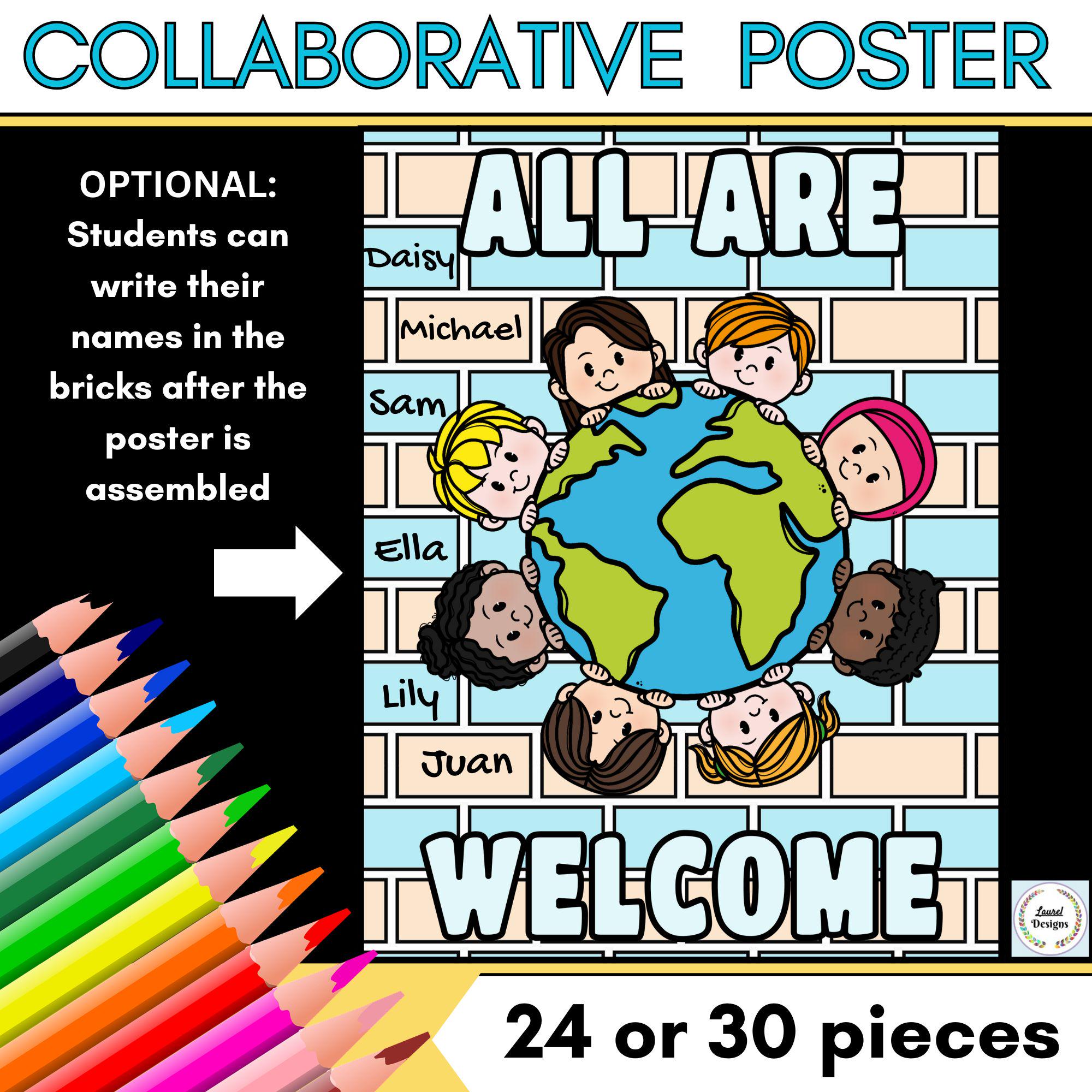 All Are Welcome Collaborative Coloring Poster, Collaboration Poster ...