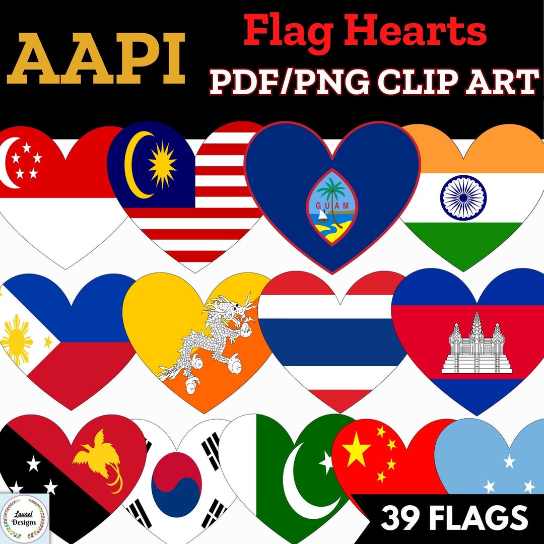 AAPI, Asian American & Pacific Islander Heritage Month Flag Hearts ...