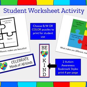 Autism Awareness Bulletin Board, Poster Set, Student Worksheet ...