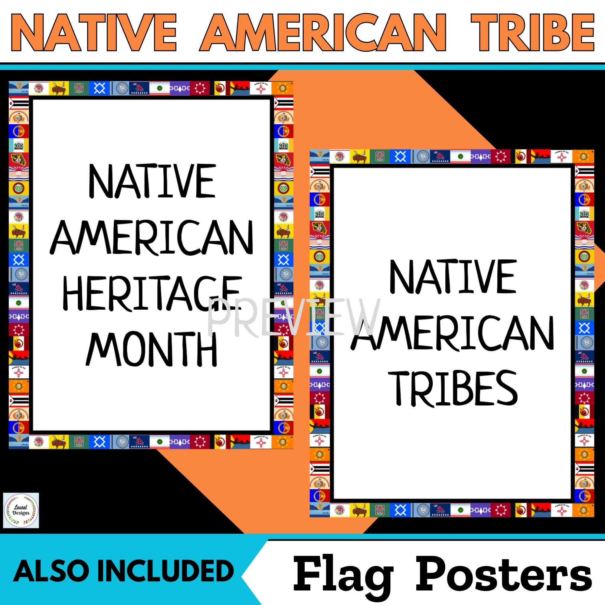 Native American Heritage Month Tribe Posters, Tribe Flags, Bulletin ...