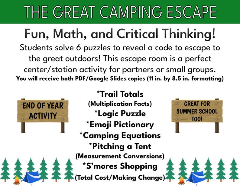 Camping Escape Room, Summer Escape Room, Summer School, Summer Camp ...