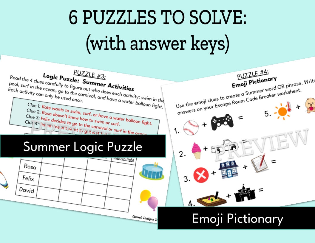 Summer Break Escape Room, Summer Escape Room, Last Day of School, End ...