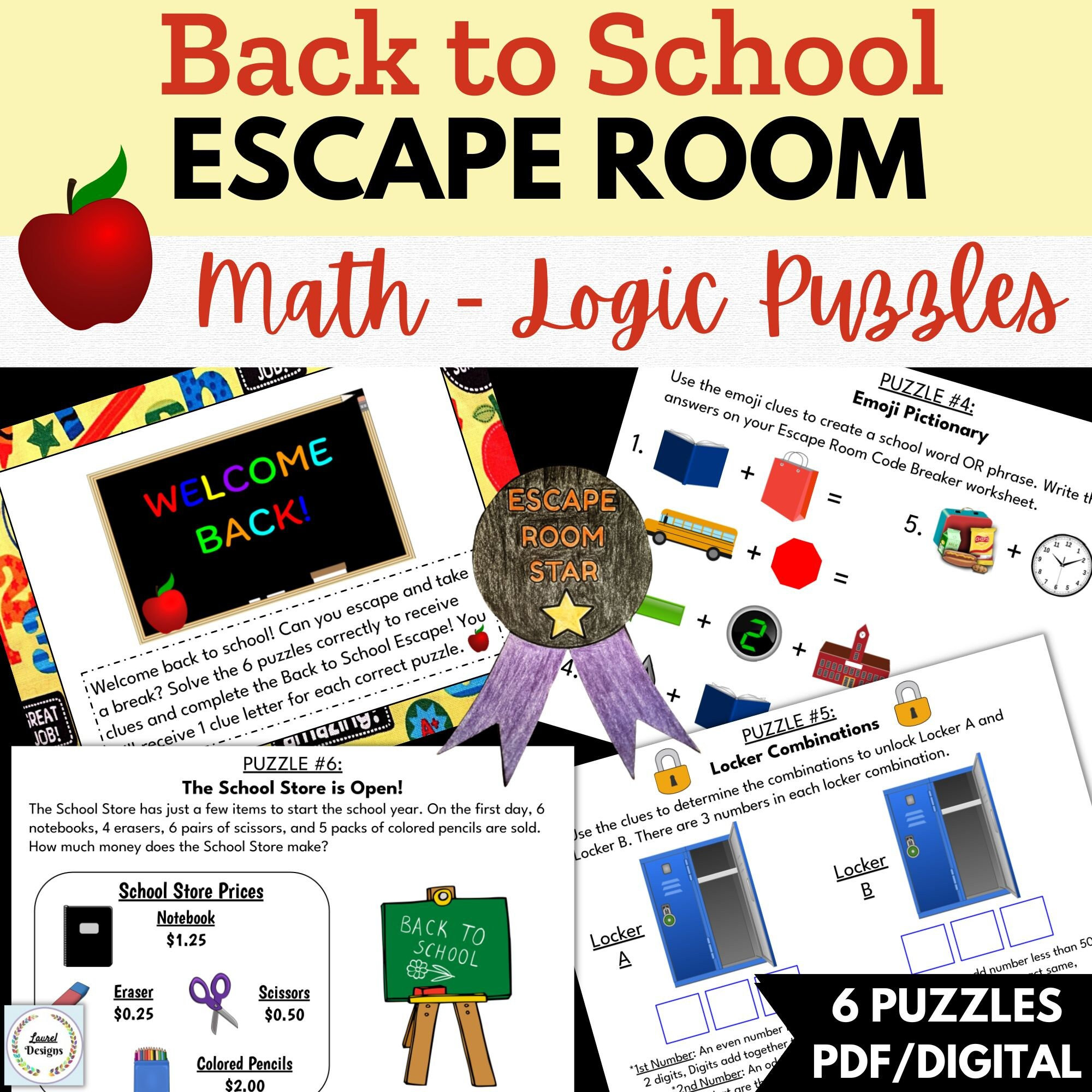 Back to School Escape Room Math Puzzles Logic Puzzles - Etsy