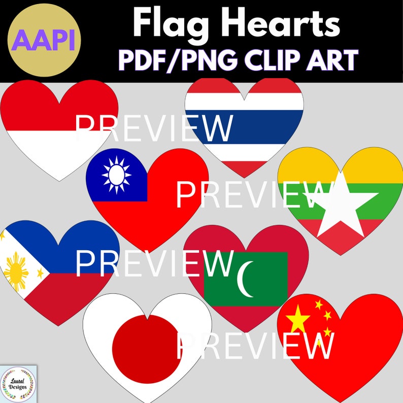 AAPI, Asian American & Pacific Islander Heritage Month Flag Hearts ...