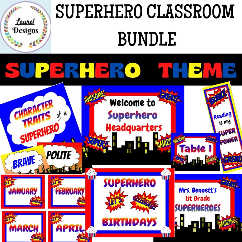 Superhero Theme Classroom Decor/bulletin Board/posters/labels/bookmarks ...