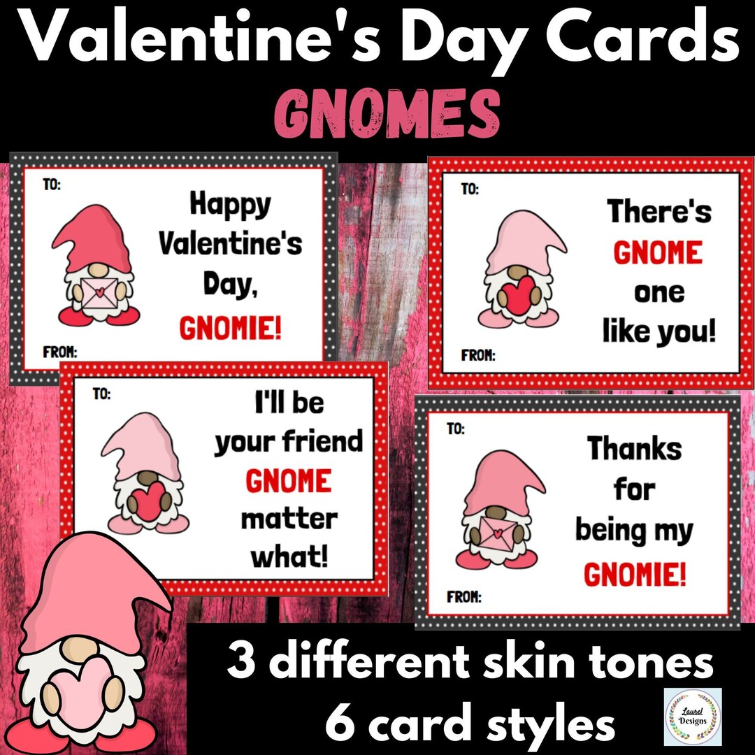 Printable Gnome Valentine's Day Cards, Classroom Valentine's Day Cards ...