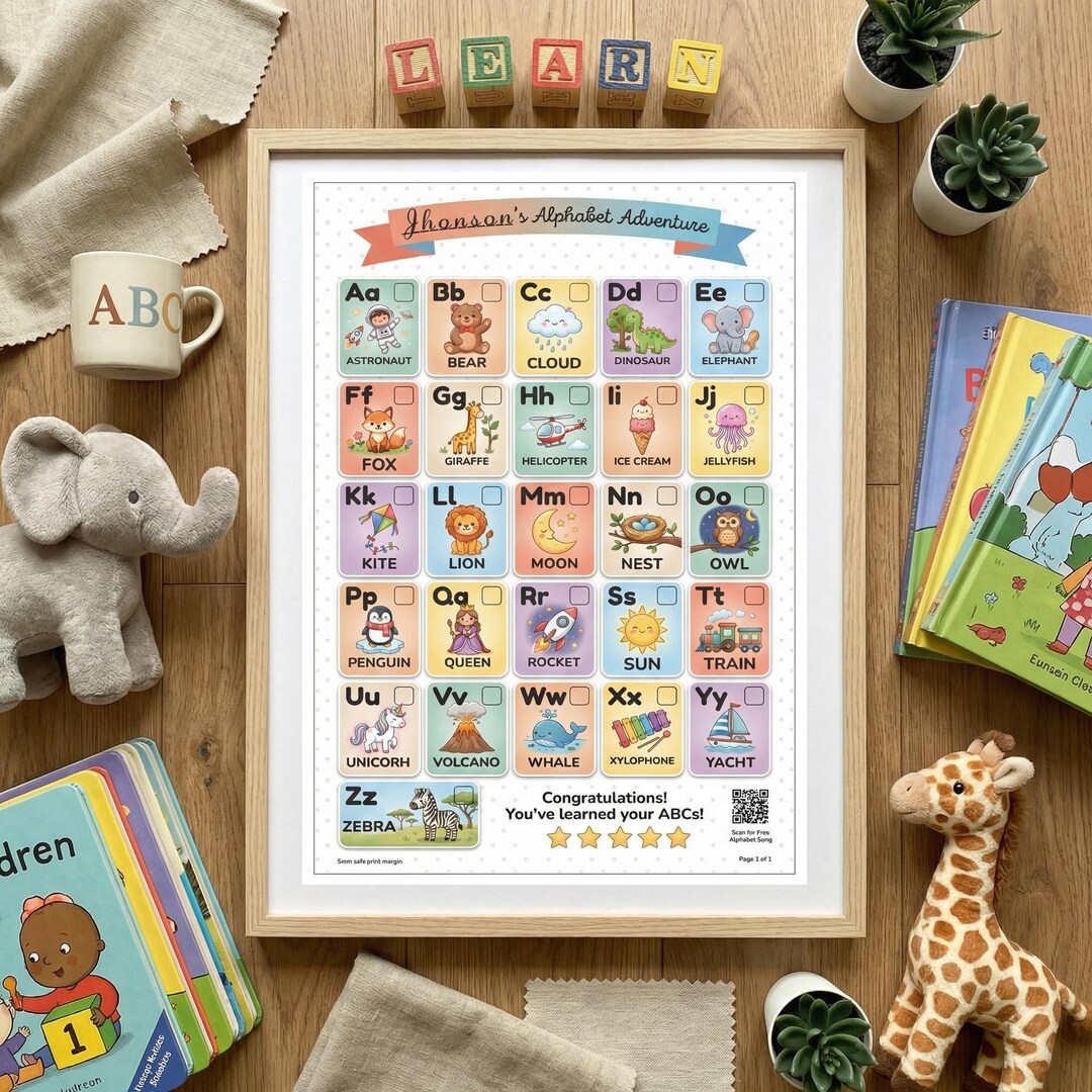 Personalized Alphabet Poster, Custom ABC Chart With QR Code Song ...