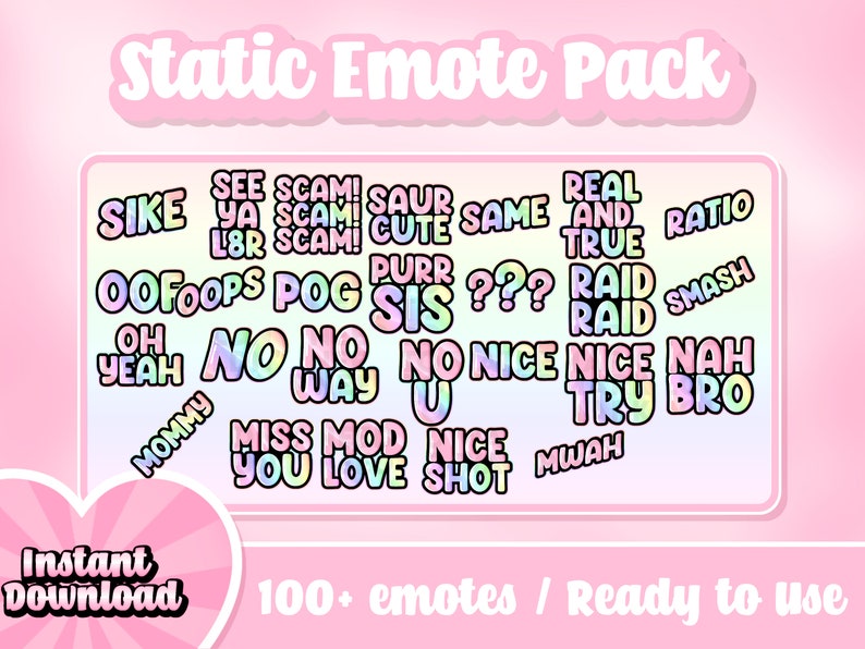 Pink Rainbow Static Emote Pack: 100+ Text Emotes (digital Download) - Etsy