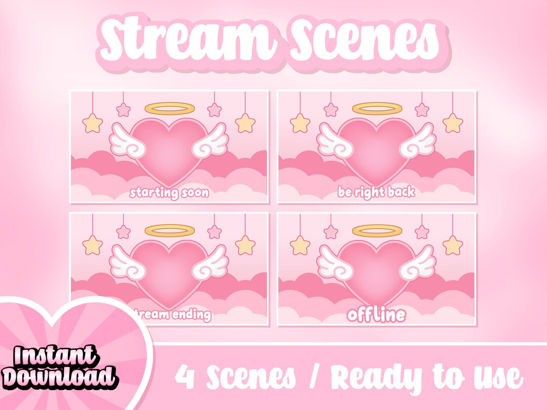 Angel Heart Animated Twitch Stream Scenes: Pink Overlay (digital ...
