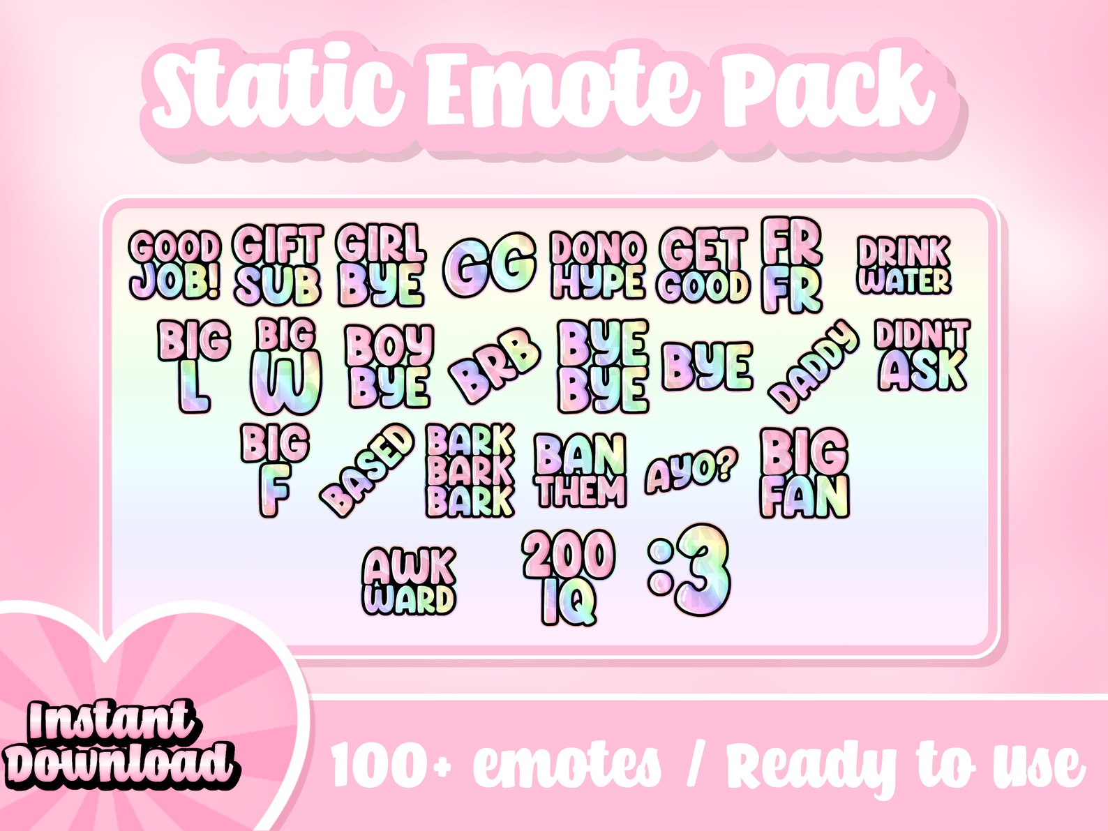 Pink Rainbow Static Emote Pack: 100+ Text Emotes (digital Download) - Etsy