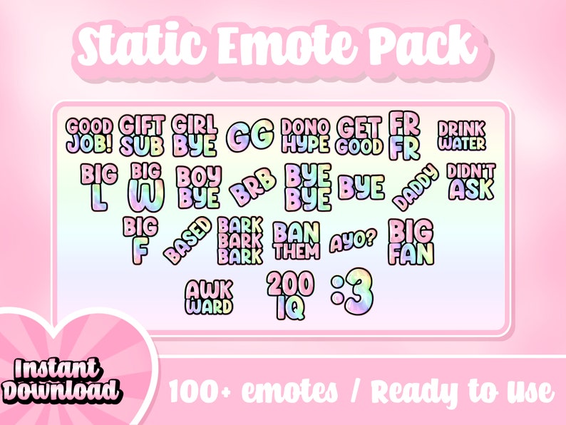 Pink Rainbow Static Emote Pack: 100+ Text Emotes (digital Download) - Etsy
