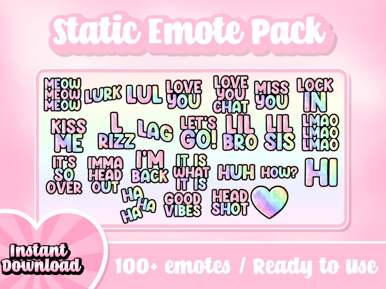 Pink Rainbow Static Emote Pack: 100+ Text Emotes (digital Download) - Etsy