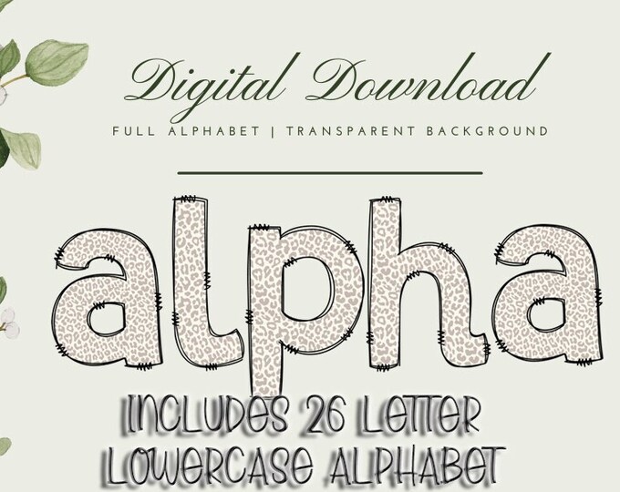 Light Tan Leopard Doodle Alpha Set, Lowercase Letters, PNG, SUBLIMATION ...