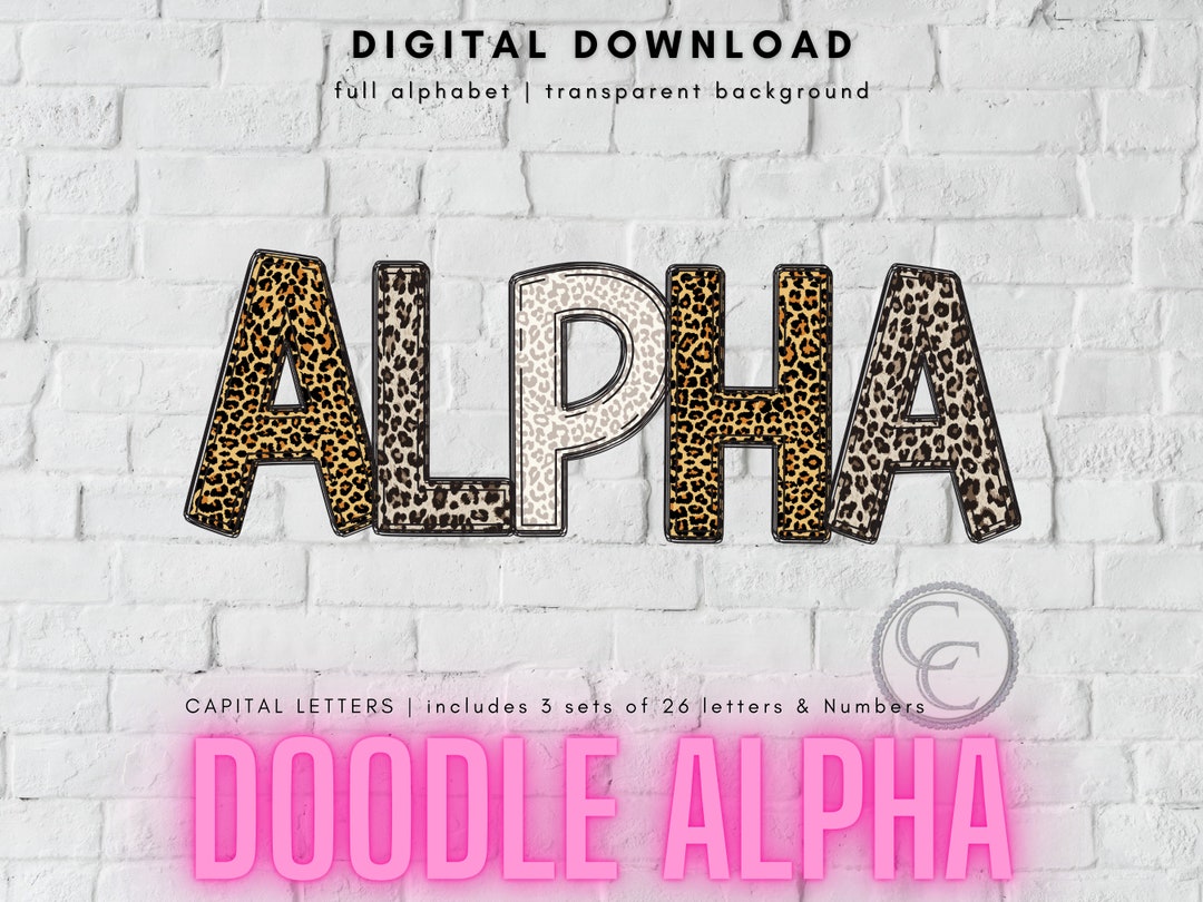 Set of 3 Leopard Straight Doodle Alpha and Number Set Digital Download ...
