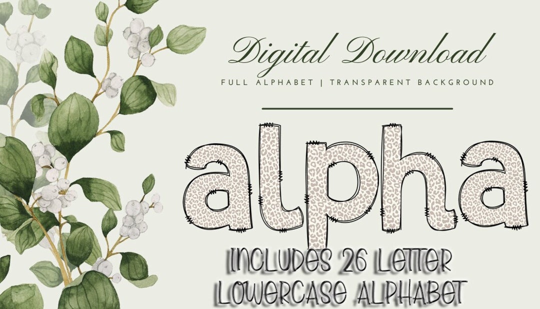 Light Tan Leopard Doodle Alpha Set, Lowercase Letters, PNG, SUBLIMATION ...