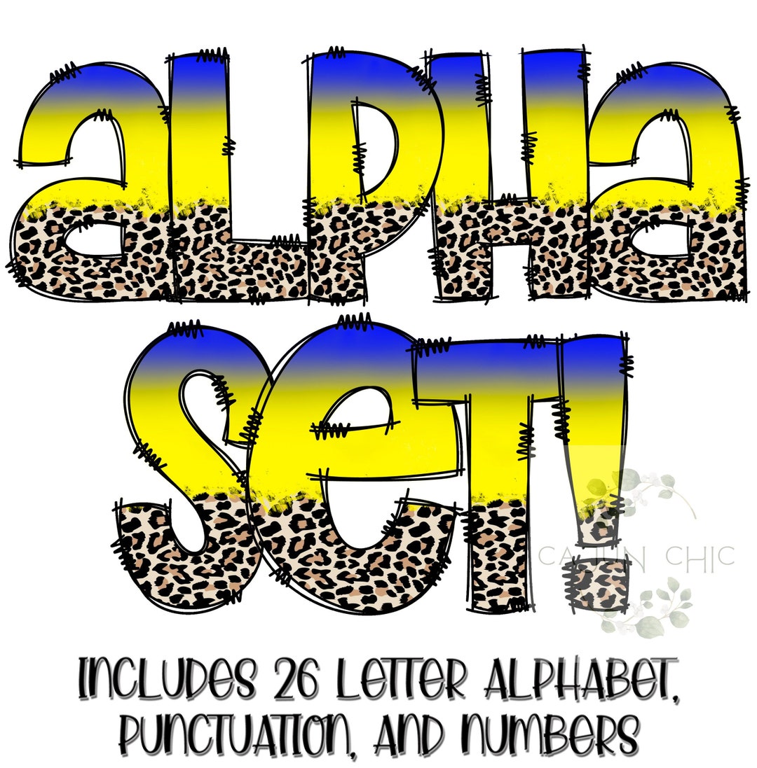 Blue and Yellow Ombre LEOPARD DOODLE ALPHA Set, Png, Sublimation - Etsy