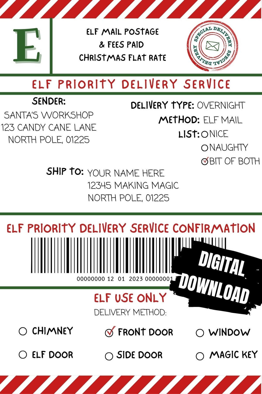Personalized Elf Shipping Label-digital - Etsy