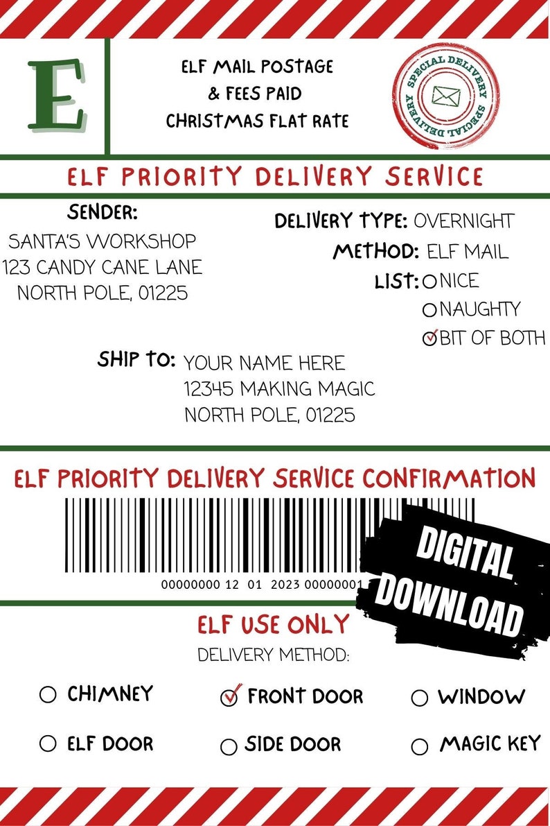 Personalized Elf Shipping Label-digital - Etsy
