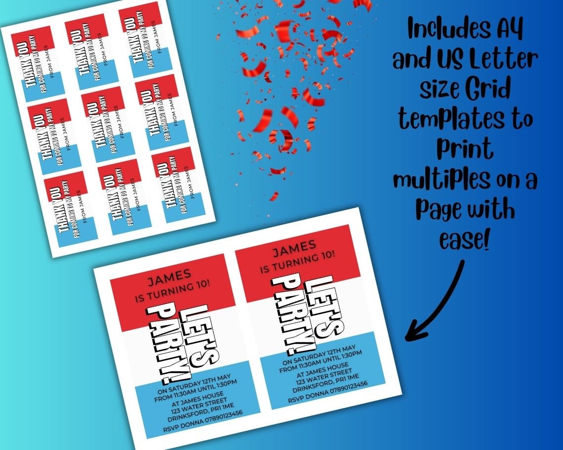 Hydration Drink Editable Party Invitation and Thank You Tag, Kids ...