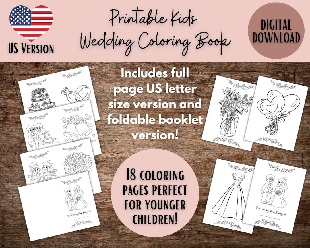 Kids Printable Wedding Coloring Book, Kids Wedding Activity Booklet ...