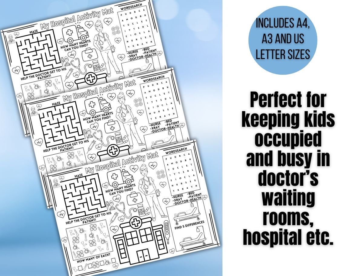 Printable Kids Hospital Activity Sheet Doctors Office Waiting Room ...