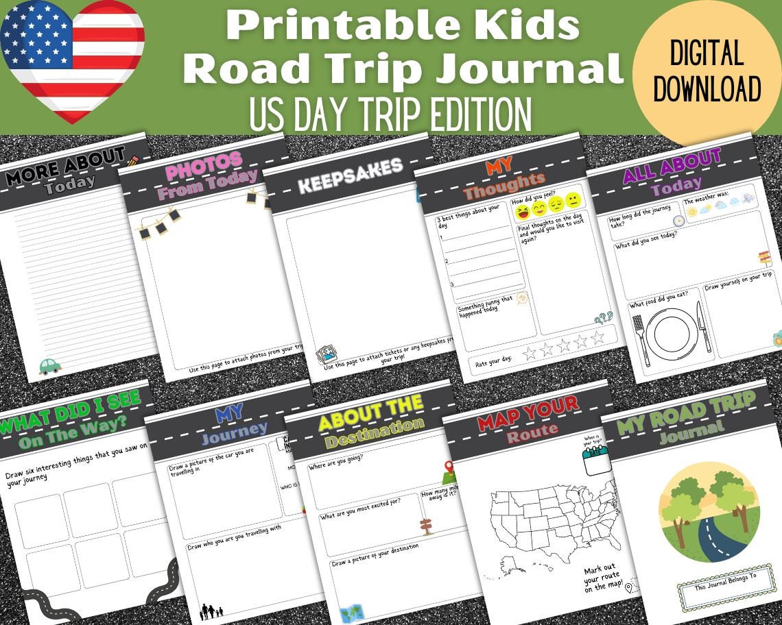 Kids Road Trip Journal Printable Kids Travel Journal Summer Road Trip ...
