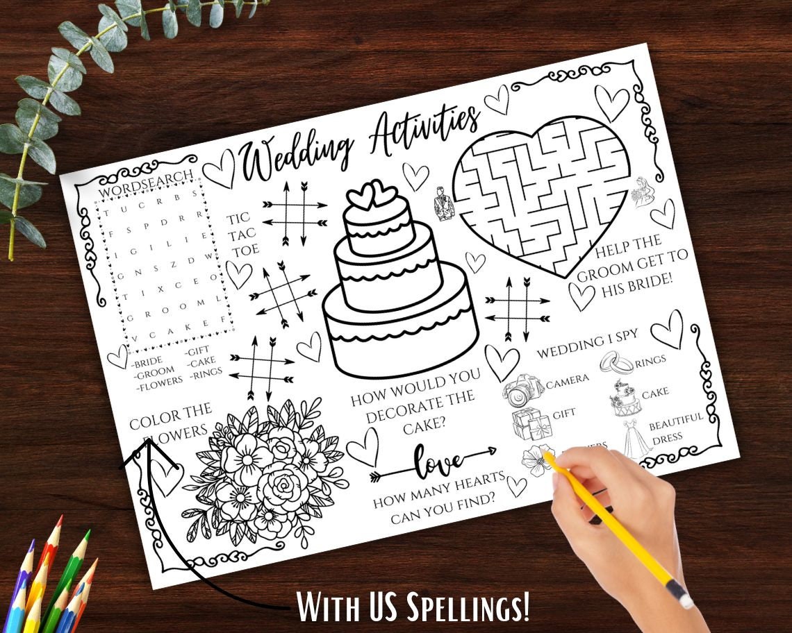 Kids Printable Wedding Activity Mat, Kids Wedding Placemat, Wedding ...