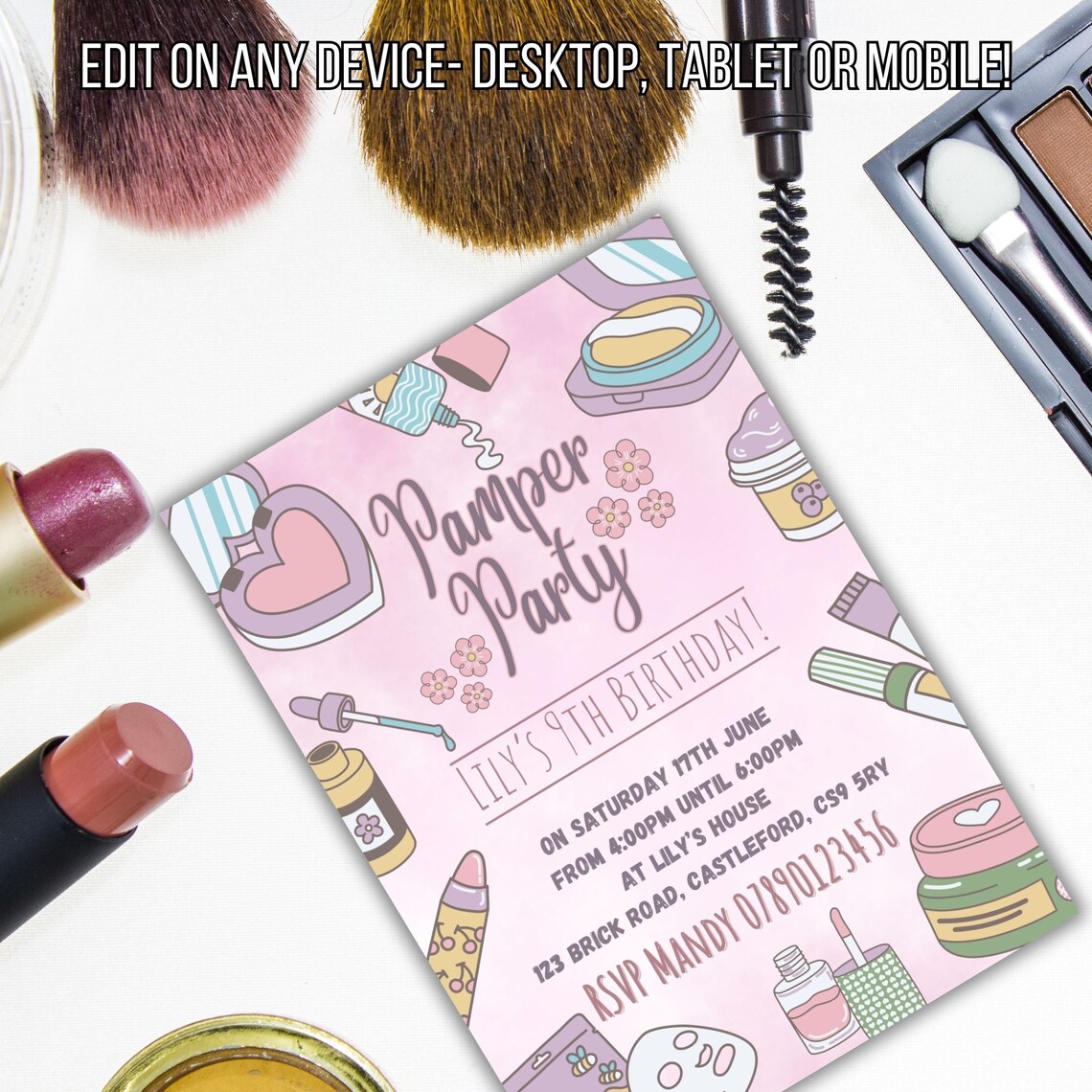 Pamper Party Editable Party Invitation, Kids Digital Party Invite ...