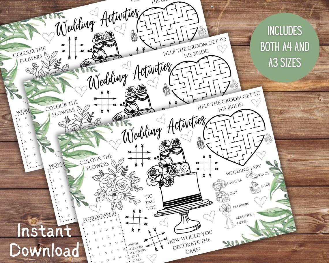 Kids Printable Wedding Activity Mat, Childrens Activity Wedding ...