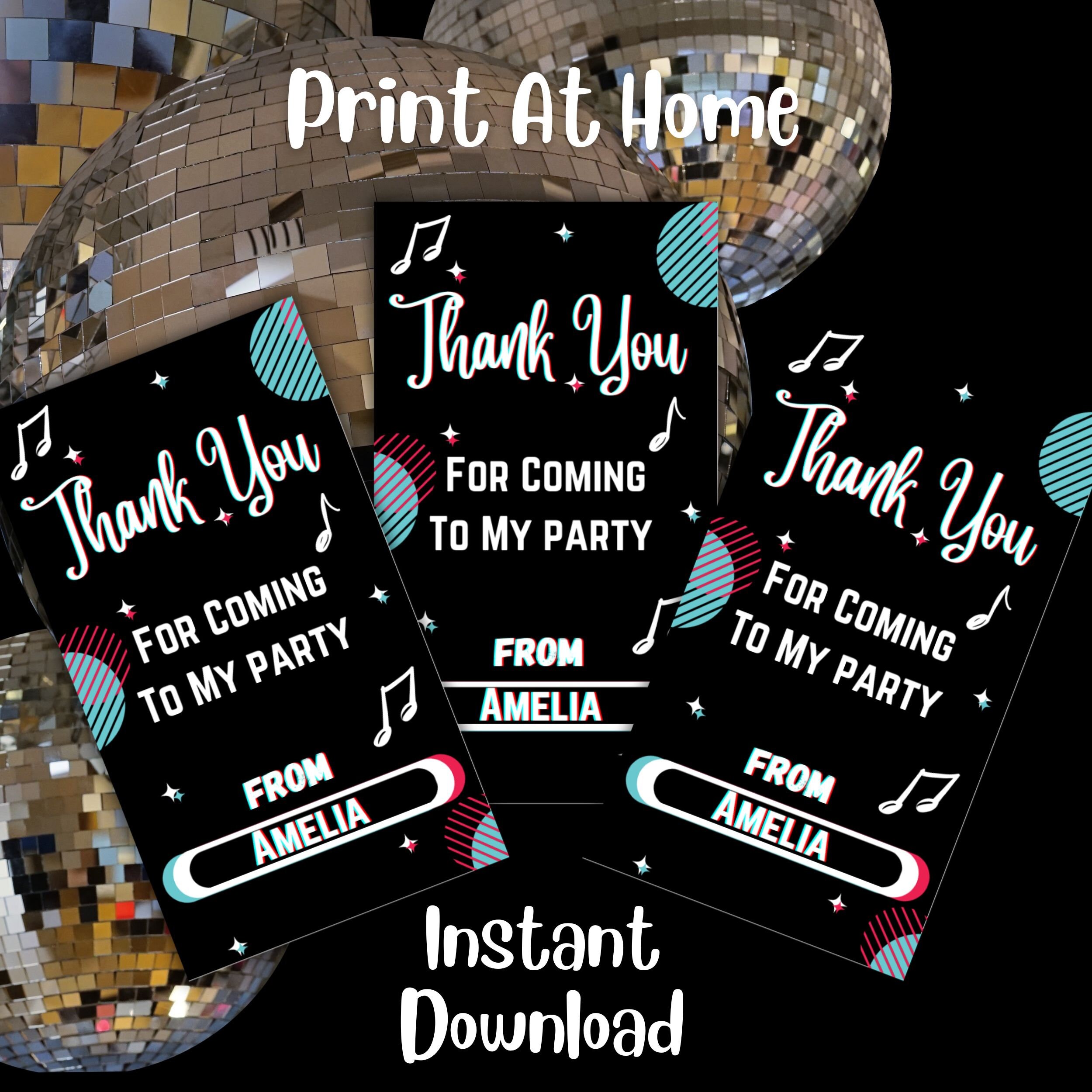 Tiktok Editable Party Thank You Tag, Kids Digital Party Bag Tags, Tik ...