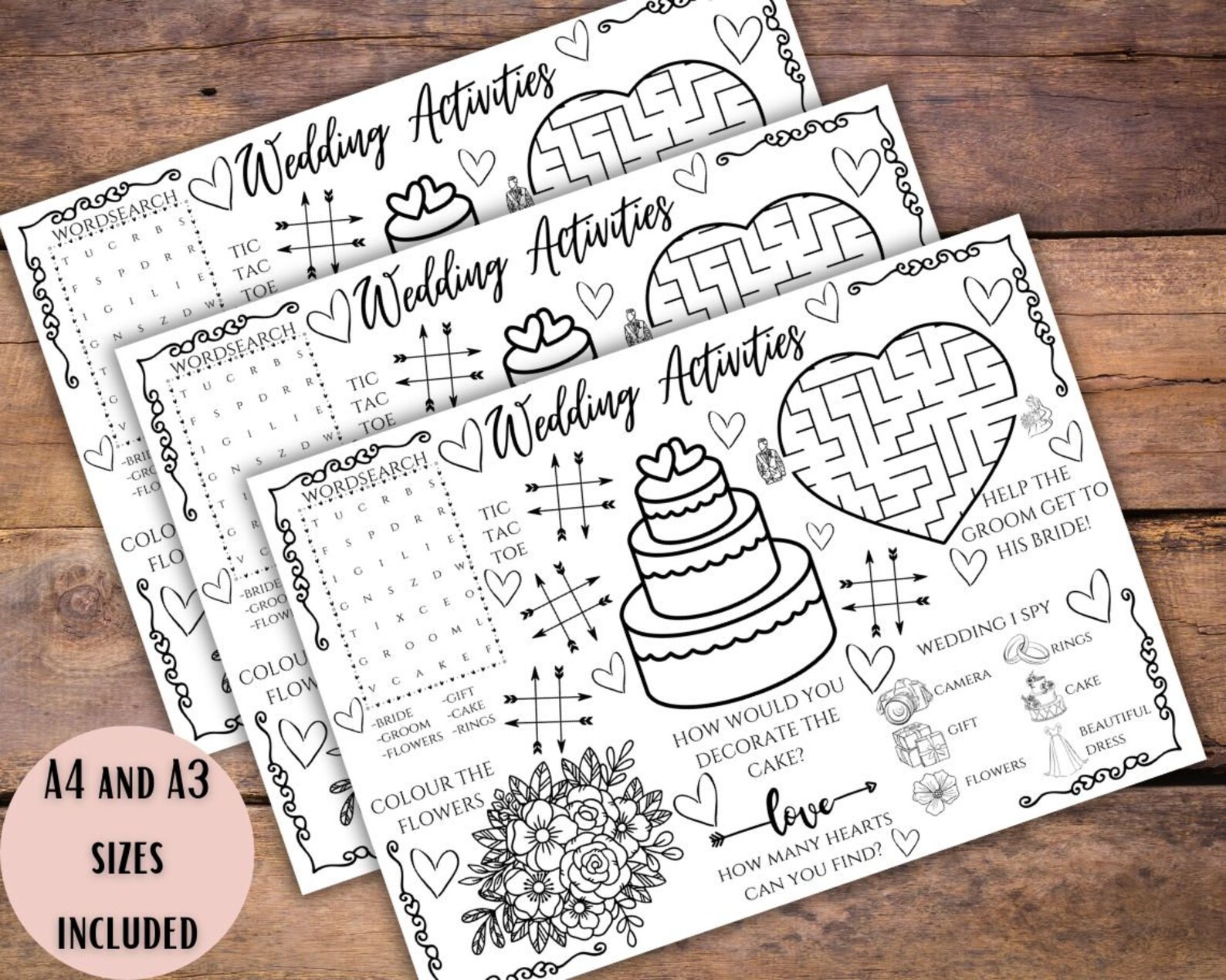 Kids Printable Wedding Activity Mat, Kids Wedding Placemat, Wedding ...