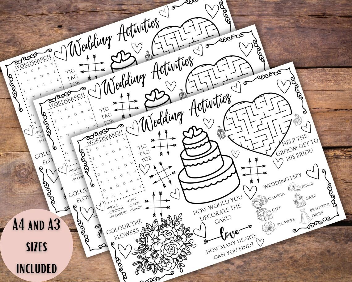Kids Printable Wedding Activity Mat, Kids Wedding Placemat, Wedding ...