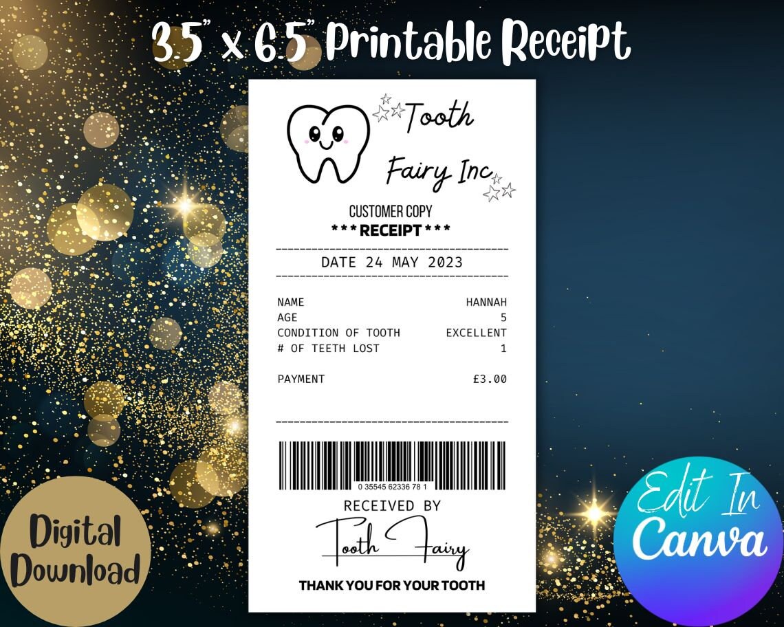 Tooth Fairy Receipt, Editable Certificate, Instant Download Printable ...