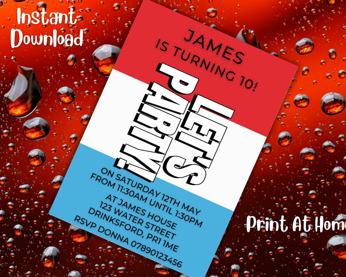 Hydration Drink Editable Party Invitation and Thank You Tag, Kids ...