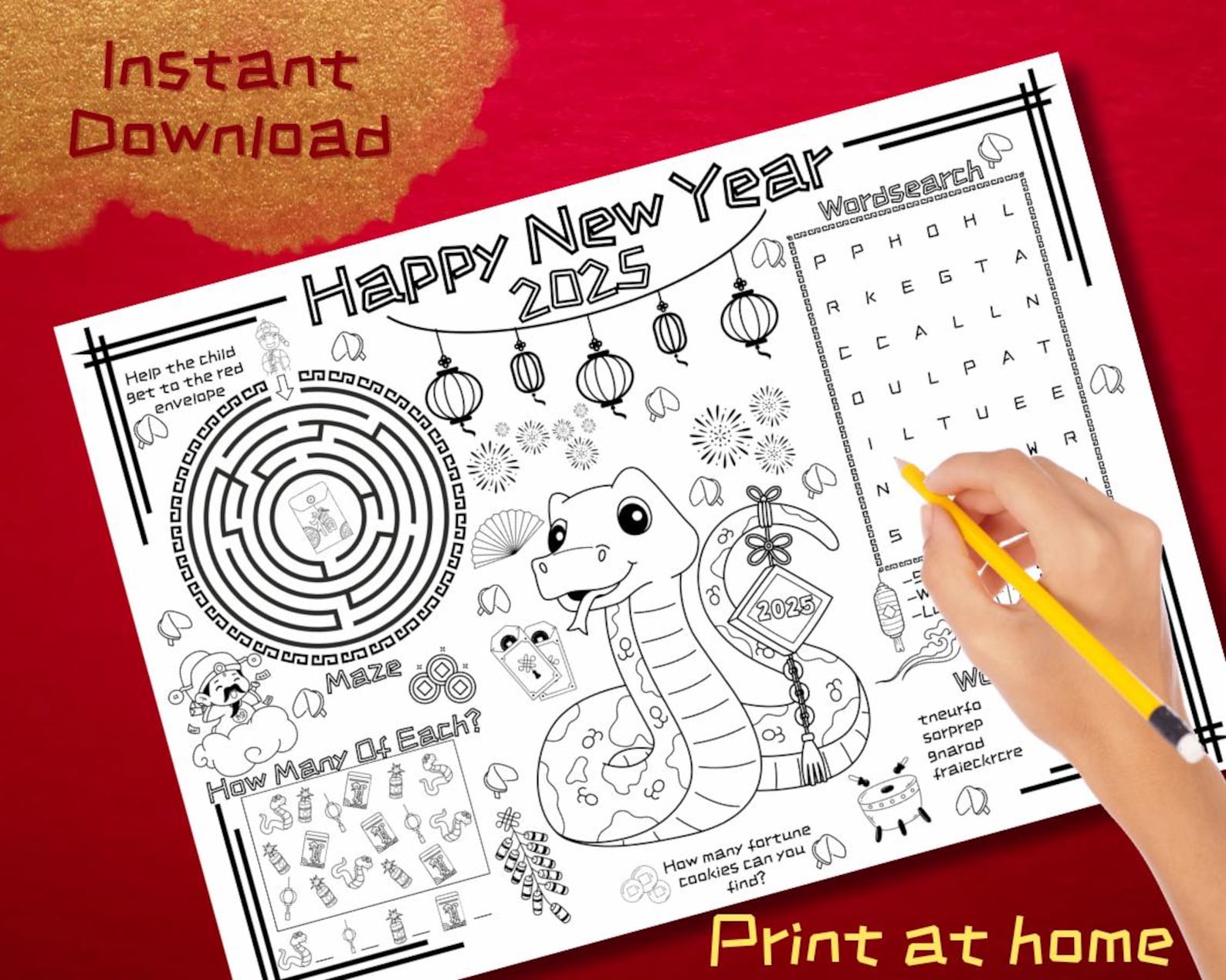 Kids Printable Chinese New Year Activity Sheet, Year of the Snake 2025 ...