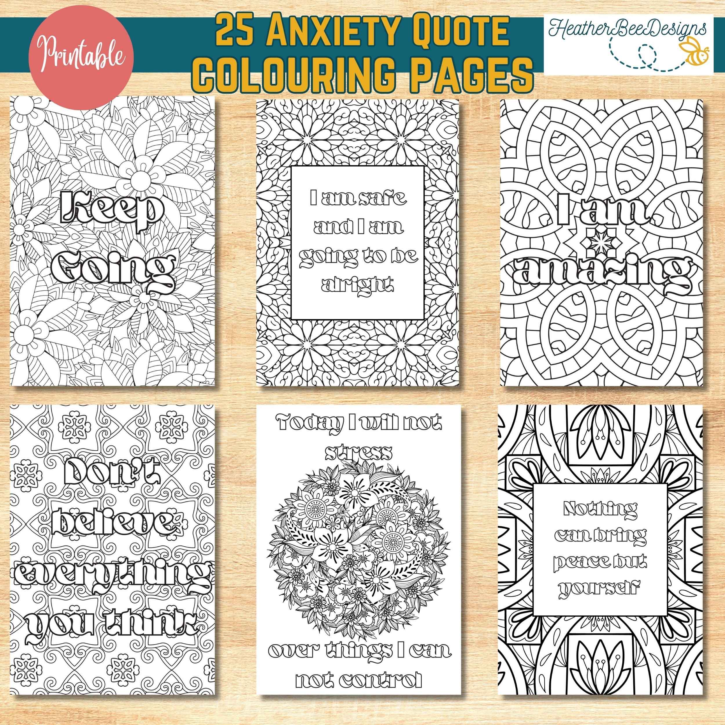 Anxiety Relief Colouring Pages for Adults, Mindfulness Quotes Colouring ...